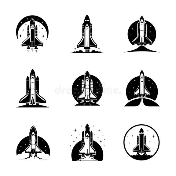 Space Shuttle and Rocket Silhouette Collection Stock Illustration ...