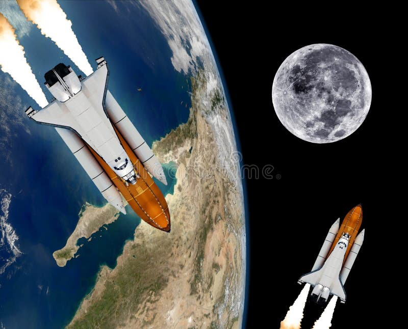 US Rocket Going To the Moon - Model and Maps Furnished by NASA Stock ...