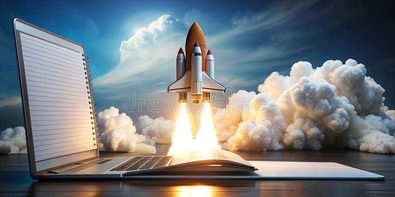 Space Shuttle Rocket Starting from Notebook AI-Created Content Stock ...