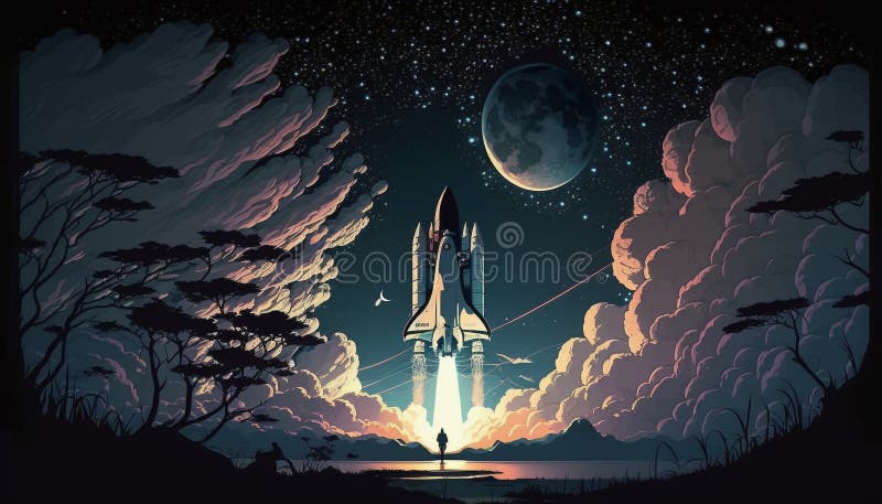 Space Shuttle Rocket Successfully Launches into Space Stock ...