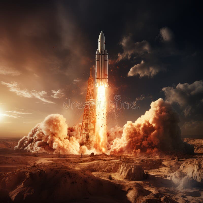 Space Shuttle Rocket Taking Off from a Cosmodrome. Beautiful ...