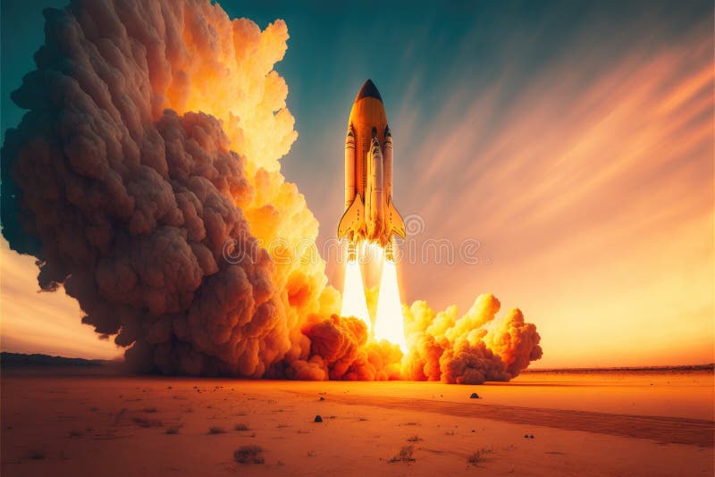 Space Shuttle Rockets Launching into Space on the Sky. Spacecraft ...