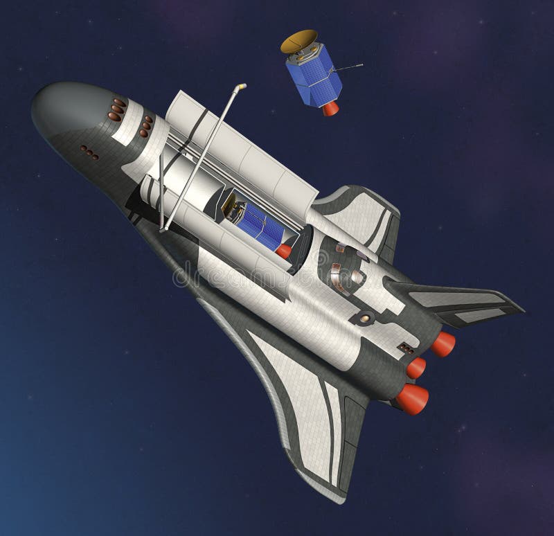 Space Shuttle & Satellite Stock Illustration - Illustration of earth ...