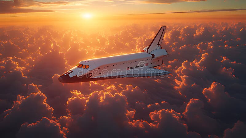 Space Shuttle Soaring Above Clouds at Sunset Stock Illustration ...