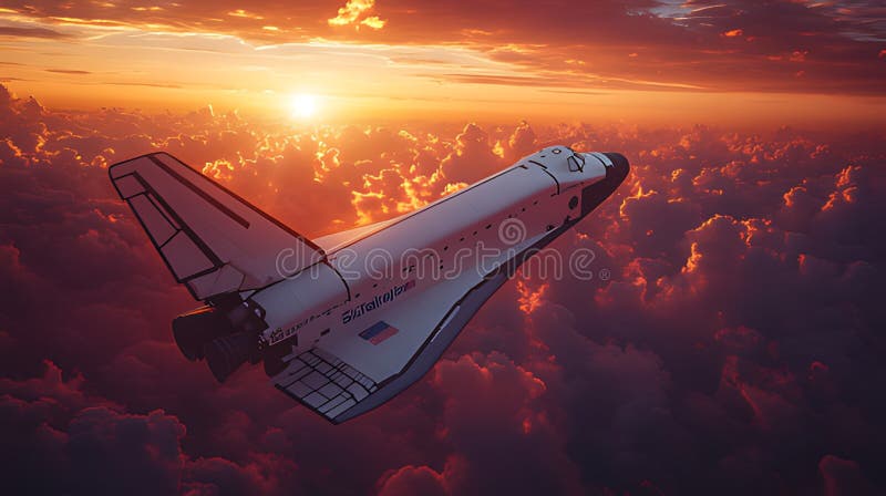 Space Shuttle Soaring Above Dramatic Sunset Clouds Stock Illustration ...