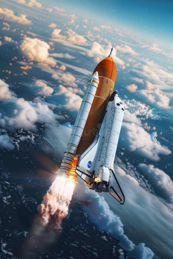 A Space Shuttle Soaring through the Clouds, with a Clear Blue Sky and ...