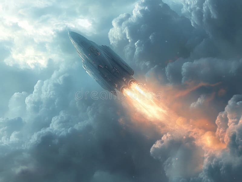 A Space Shuttle Soaring through a Cloudy Blue Sky, with Sunlit Clouds ...