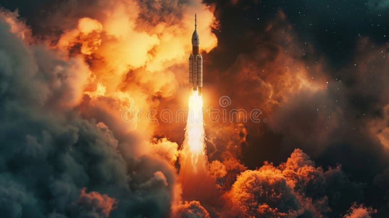 A Space Shuttle Soaring through the Cloudy Sky. Ideal for Aerospace and ...