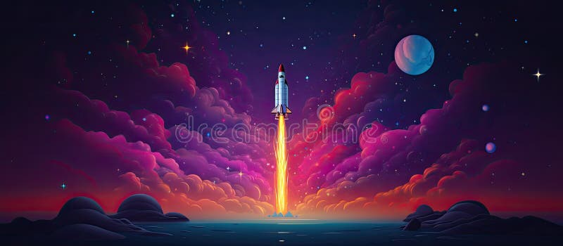 Space Shuttle Soaring with Distant Planets in the Sky Stock Photo ...