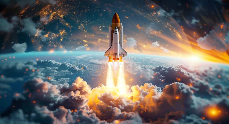 Space Shuttle Soaring through Sky Stock Photo - Image of rockets ...