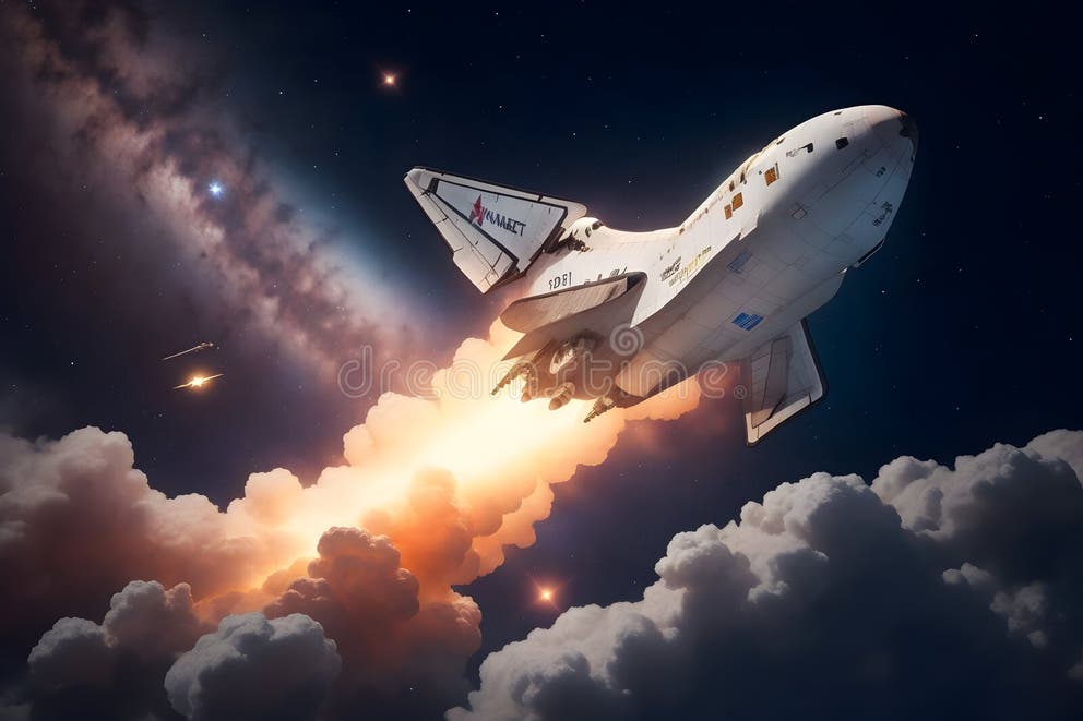 A Space Shuttle Soaring through the Stars, Its Payload of Scientific ...