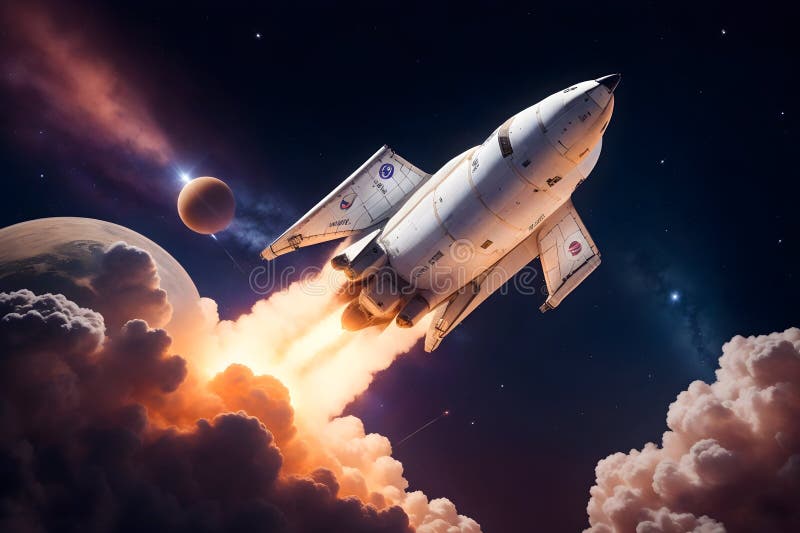 A Space Shuttle Soaring through the Stars, Its Payload of Scientific ...