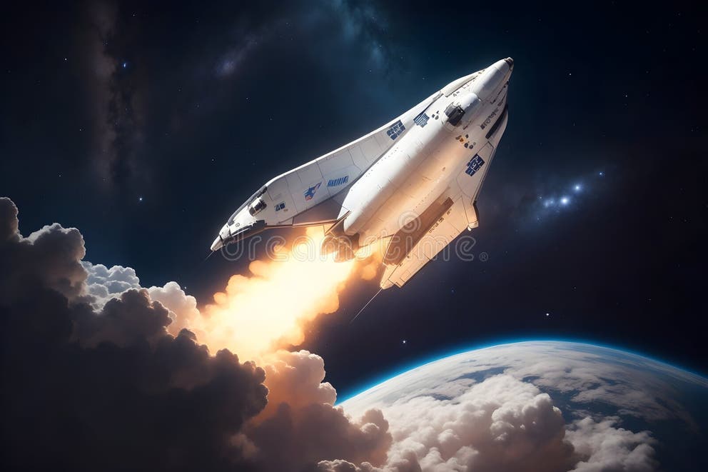 A Space Shuttle Soaring through the Stars, Its Payload of Scientific ...