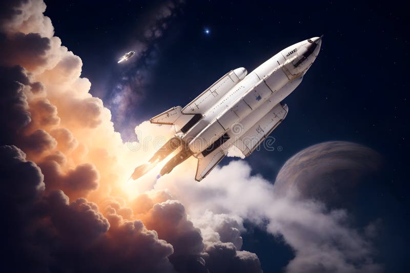 A Space Shuttle Soaring through the Stars, Its Payload of Scientific ...