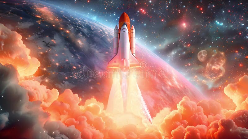 Space Shuttle Flying through Cloudy Sky Stock Video - Video of earth ...