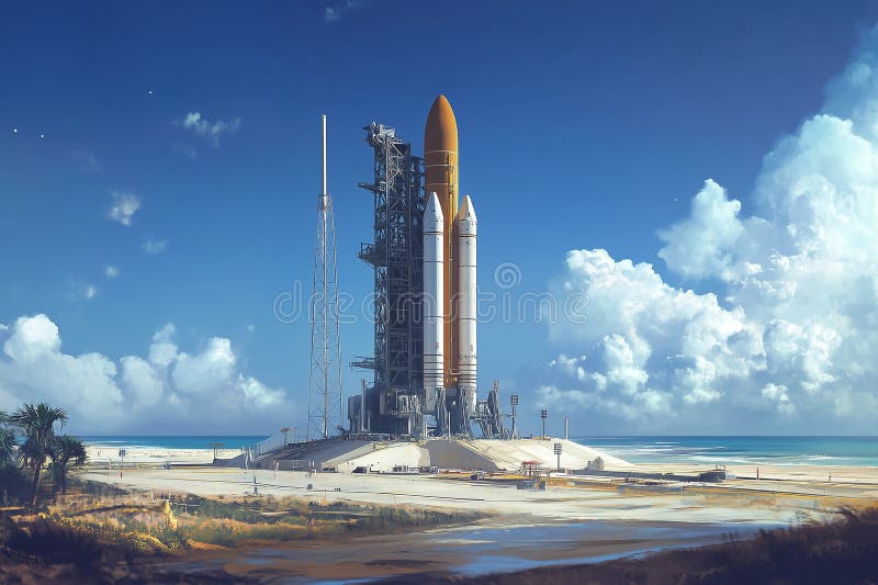 Space Shuttle Ready for Launch on Launch Pad Stock Illustration ...