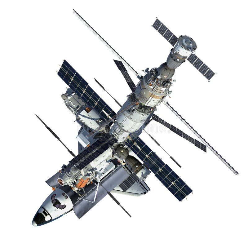 Space Shuttle and Space Station on White Background Stock Illustration ...