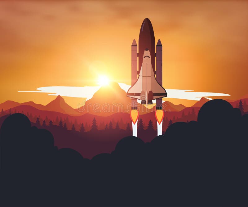 Space Shuttle and Solar System Infographics Flat Design. Vector Stock ...