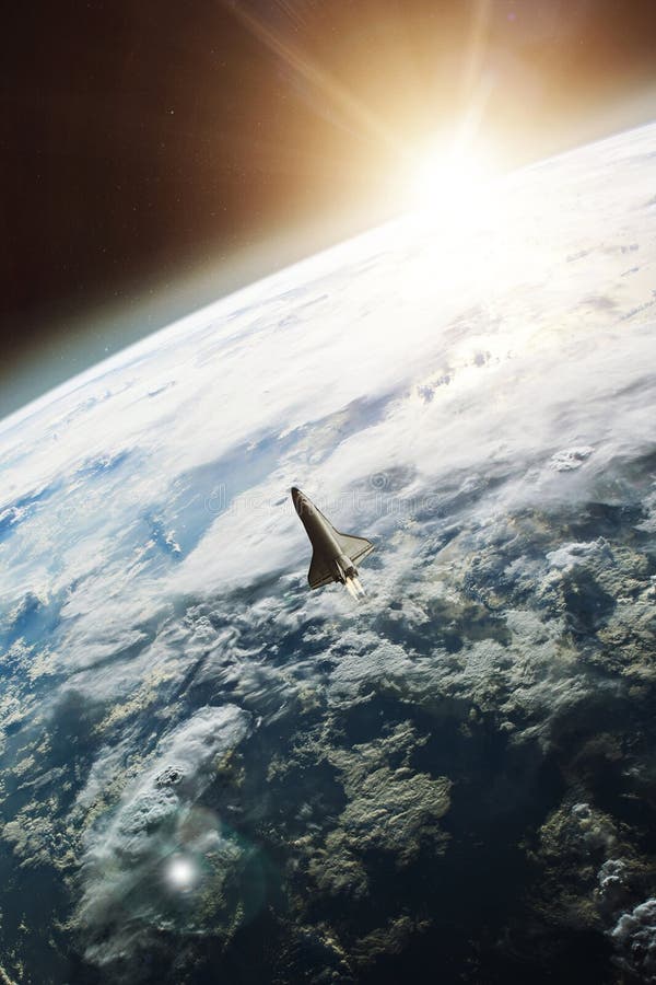 Space Shuttle Take Off in Low-Earth Orbit with Sun Light. Stock Image ...