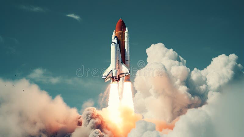 Space Shuttle Take Off, Space Rocket Launch, Engines with Fire Stock ...