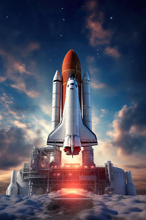 Space Shuttle Take Off, Space Rocket Launch, Engines with Fire Stock ...