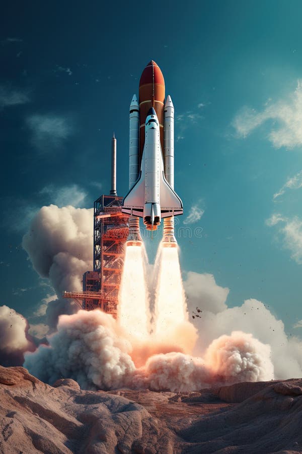 Space Shuttle Take Off, Space Rocket Launch, Engines with Fire Stock ...