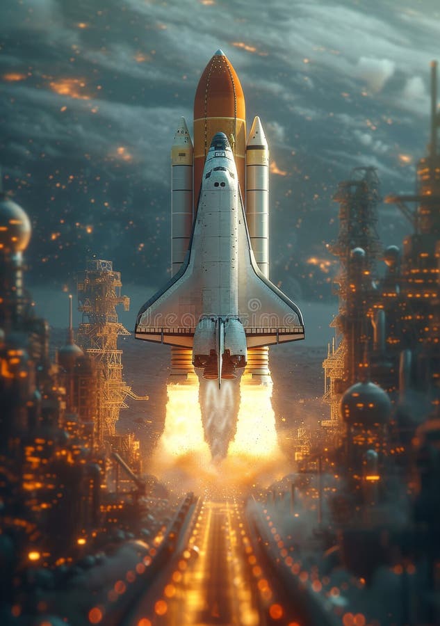Space Shuttle Takes Off on Mission. Rocket Starts into Space Concept ...
