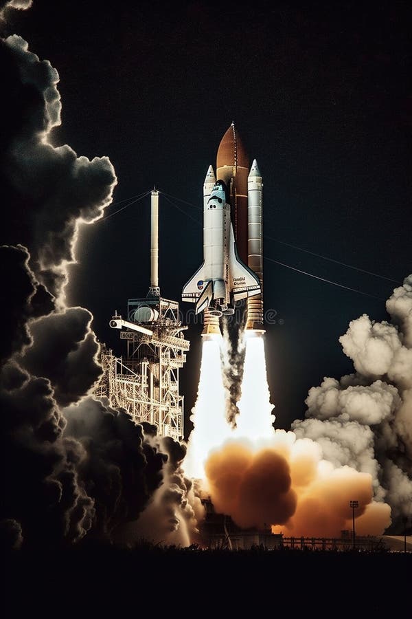 Space Shuttle Takes Off into Night Sky, Created with Generative AI ...