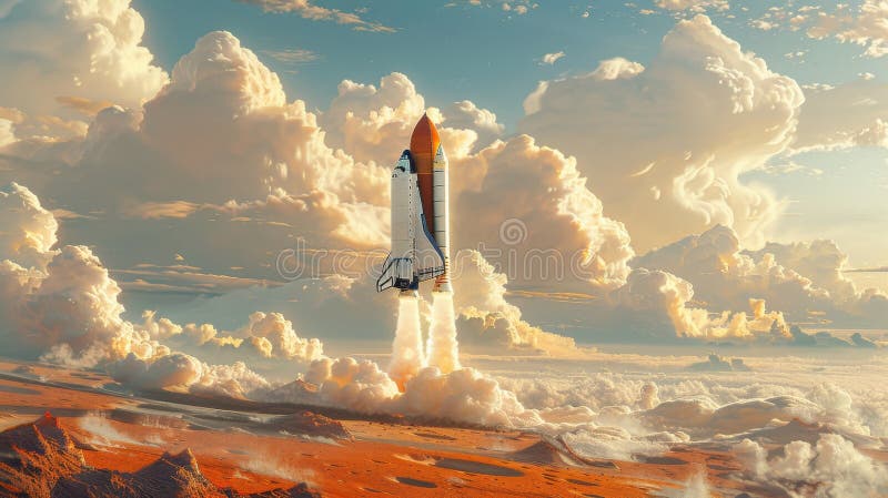 A Space Shuttle Takes Off into Space with Smoke and an Explosion. the ...