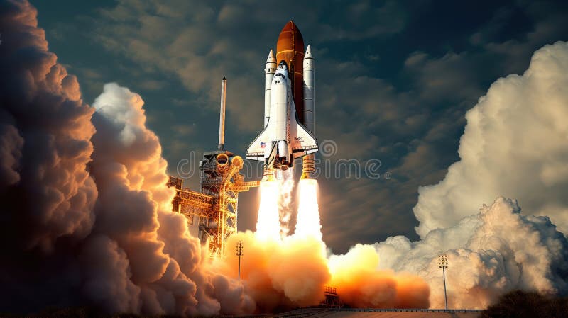 Space Shuttle Taking Off on a Mission Stock Illustration - Illustration ...