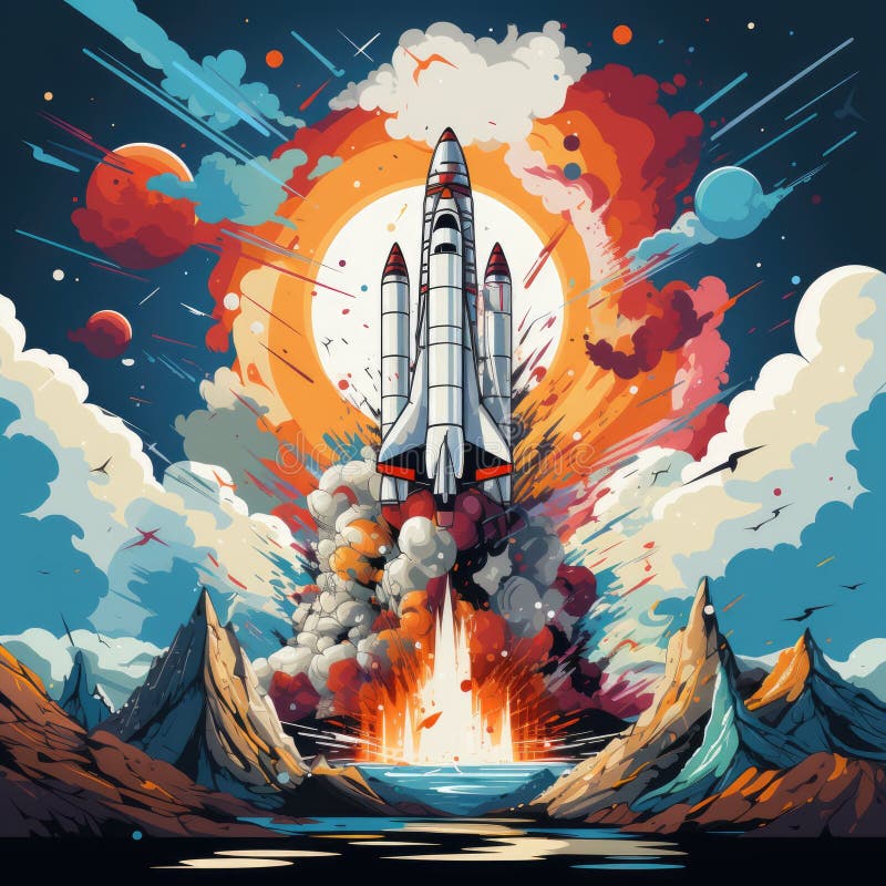 A Space Shuttle Taking Off into the Sky. Stock Illustration ...