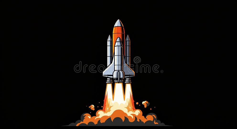 A Space Shuttle with Two Solid Rocket Boosters Launches Against a Black ...