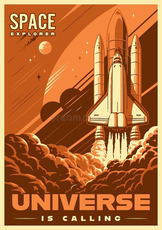 Space Shuttle Vintage Poster Monochrome Stock Vector - Illustration of ...