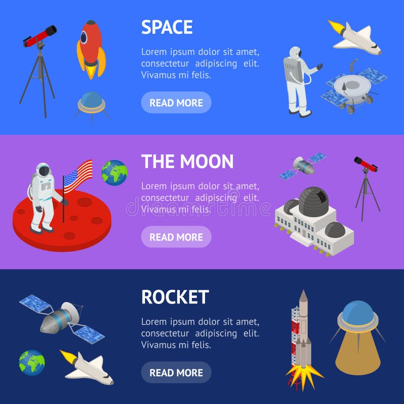 Space Signs 3d Banner Horizontal Set Isometric View. Vector Stock ...