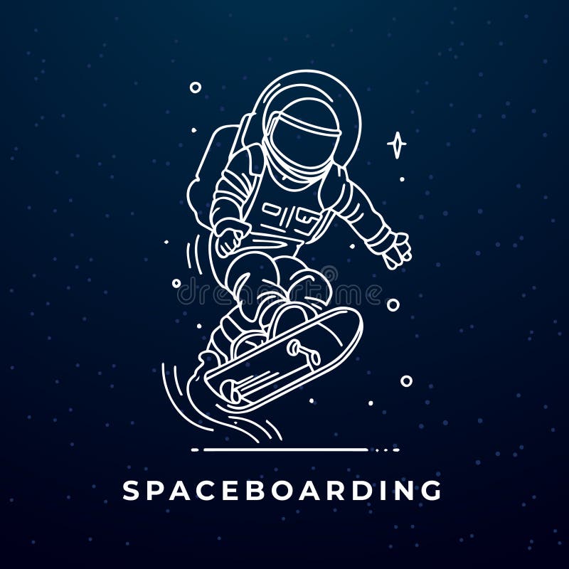 Space Skater Futuristic Astronaut on Skateboard. Line Drawing of ...
