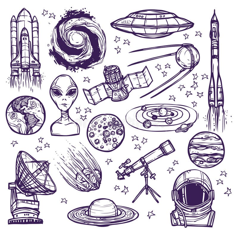 Outer Space Sketch Doodle Set Stock Vector - Illustration of sketch ... Outer Space Sketch Doodle Set Stock Vector - Illustration of sketch ...