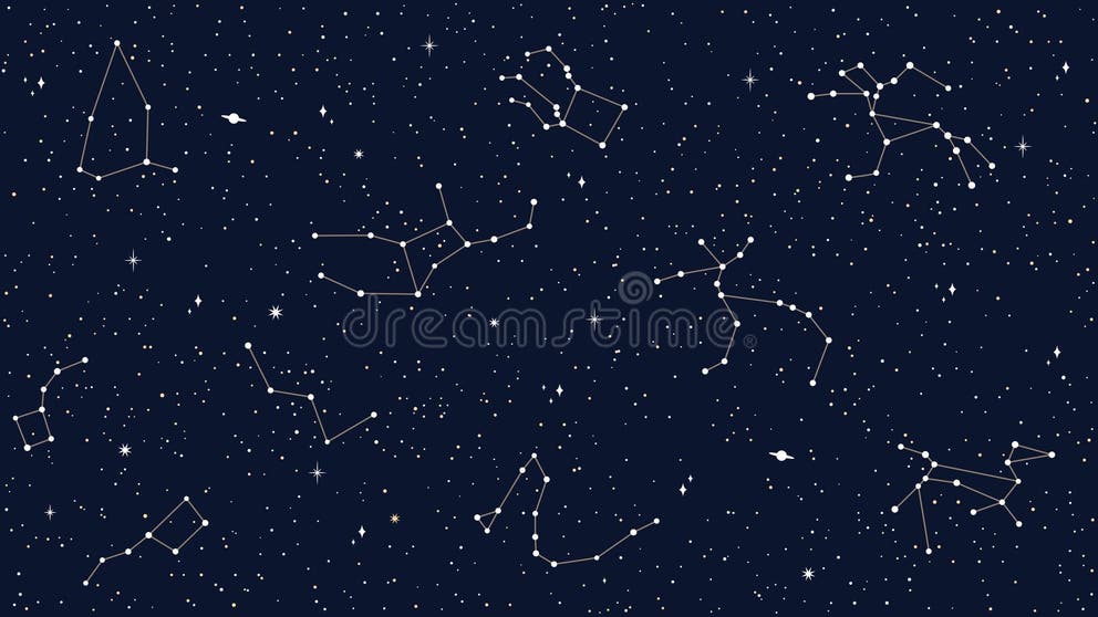 Space Sky Celestial Seamless Pattern of Stars Map Stock Vector ...