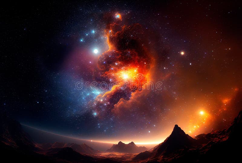 Space Sky Over the Mountains. Milky Way and Space Stock Illustration ...