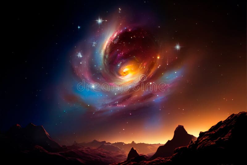 Space Sky Over the Mountains. Milky Way and Space Stock Illustration ...