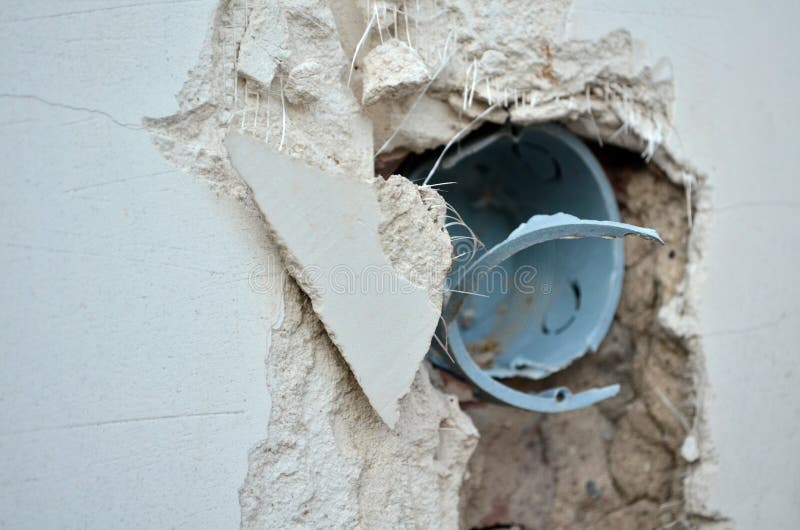 Damaged Space for Socket on the Wall Stock Image - Image of building ...
