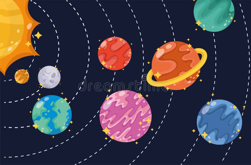 Space Solar System Cosmos Planets Sun Moon Cartoon Stock Vector ...