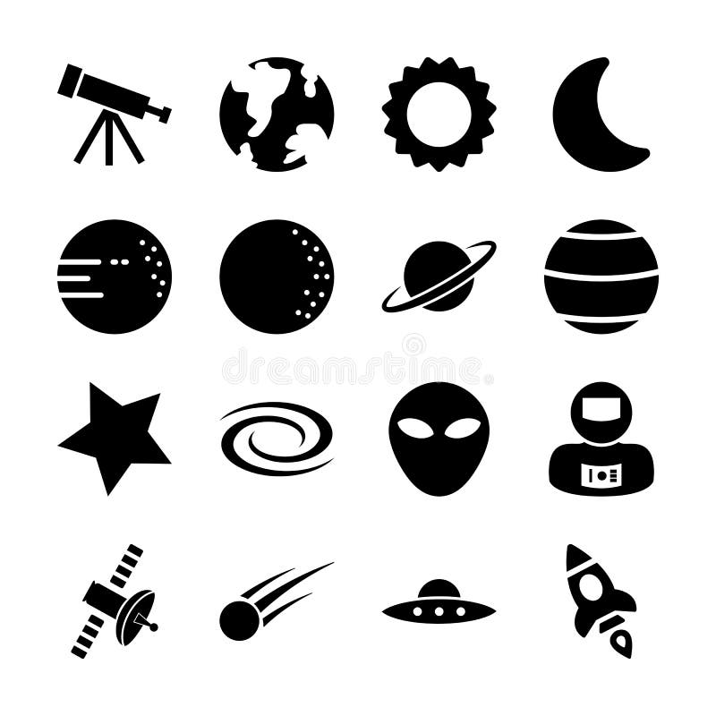 Space solid icons stock vector. Illustration of logo - 158763617
