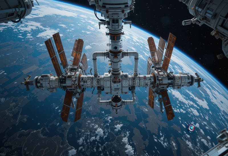 Space Station Above Earth Showcasing Solar Panels and Scientific ...