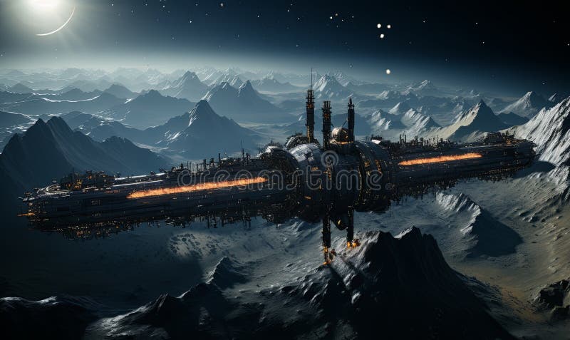 Space Station Amidst Mountain Range Stock Photo - Image of observatory ...