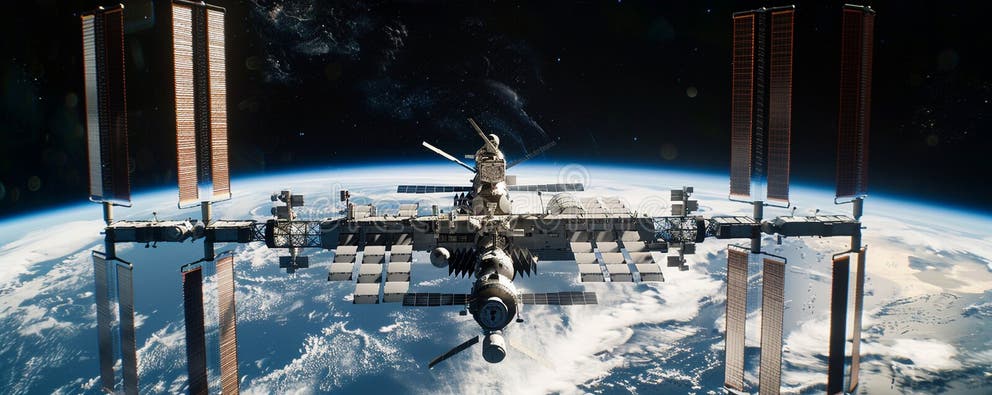 Space Station with Antenna Arrays Stock Illustration - Illustration of ...