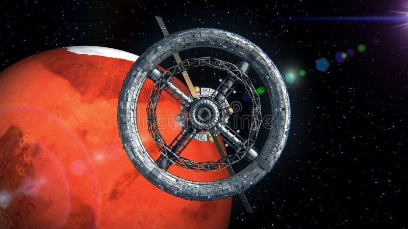 Mars on the Background. Flight through the Gates of the Sci-fi Space ...