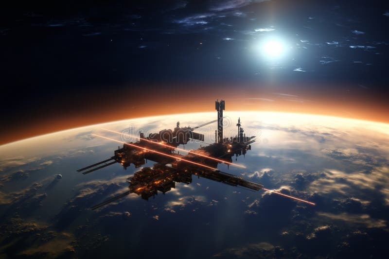 Space Station on the Background of the Planet and Space, Futuristic ...
