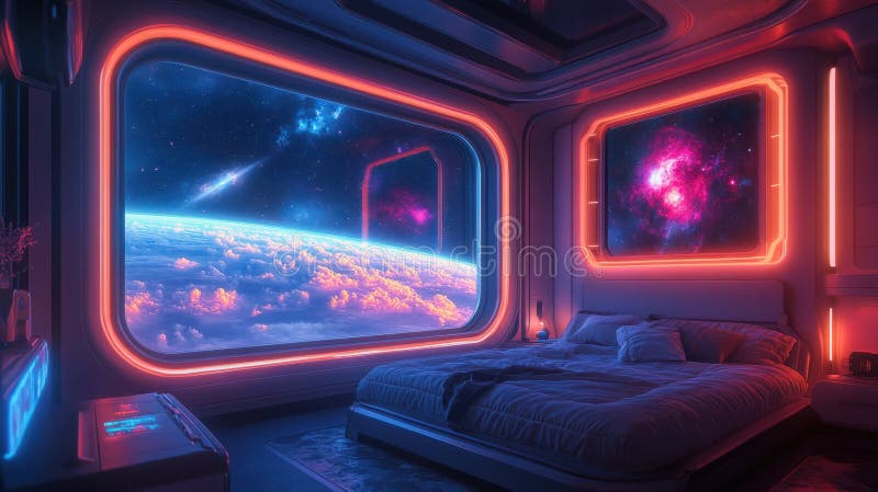 Space Station Bedroom, a Cozy Bedroom Inside a Space Station Featuring ...