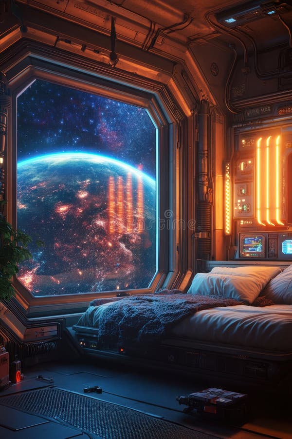 Space Station Bedroom, a Cozy Bedroom Inside a Space Station Featuring ...