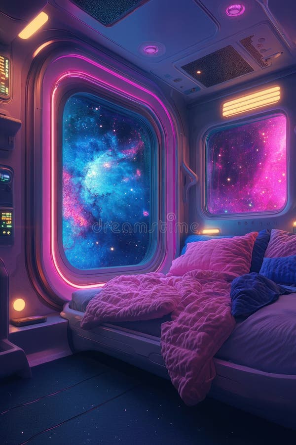 Space Station Bedroom, a Cozy Bedroom Inside a Space Station Featuring ...